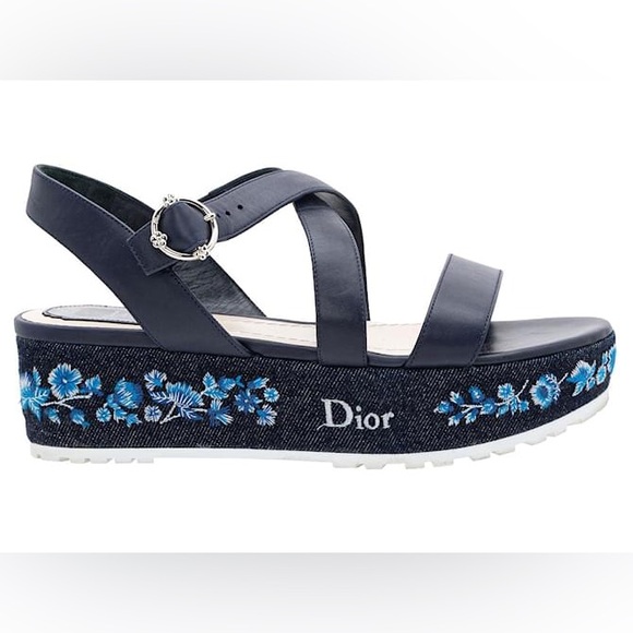 Dior | Shoes | Dior Prairie Embroidered Denim Platform Sandals Blue ...